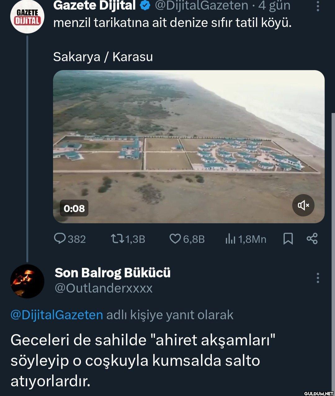 •4 gün menzil tarikatına ait denize sıfır tatil köyü. Sakarya / Karasu 0:08 382 1,3B 6 - Guldum ...