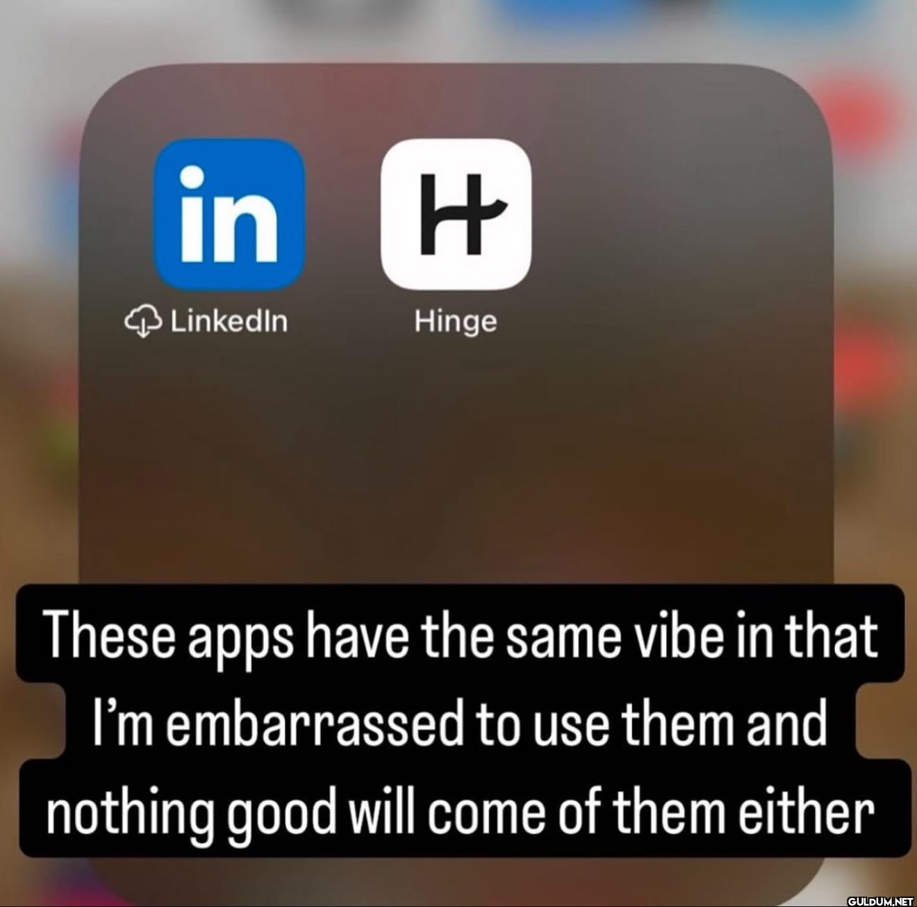in H+ LinkedIn Hinge These apps have the same vibe in that I'm embarrassed to use them and ...
