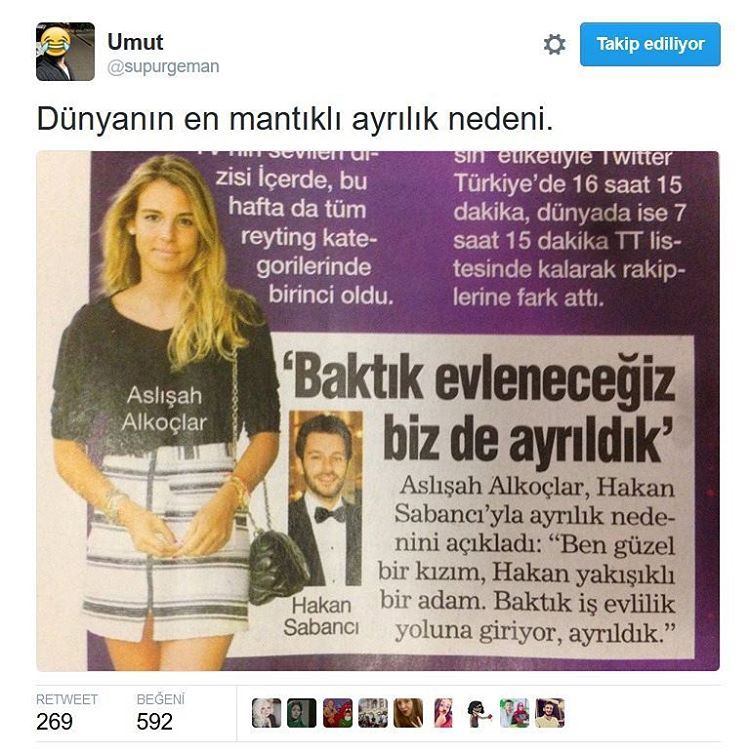 Dunyanin en mantikli ayrilik nedeni. zisi içerde, bu hafta da tüm ...