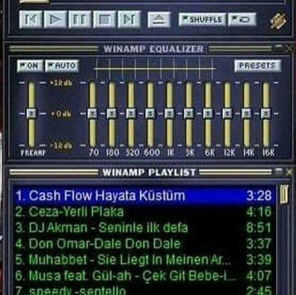 WİNAMP PLAYLİST 1. Cash Flow Hayata küstüm 2. Ceza- Yerli plaka 3. DJ Akman- Seninle ilk defa 4 ...