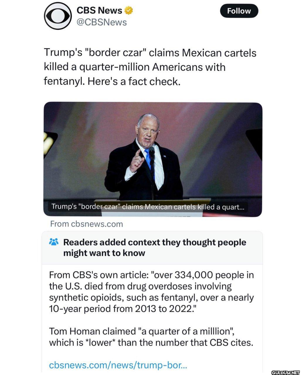 Follow Trump's "border czar" claims Mexican cartels killed a quarter ...