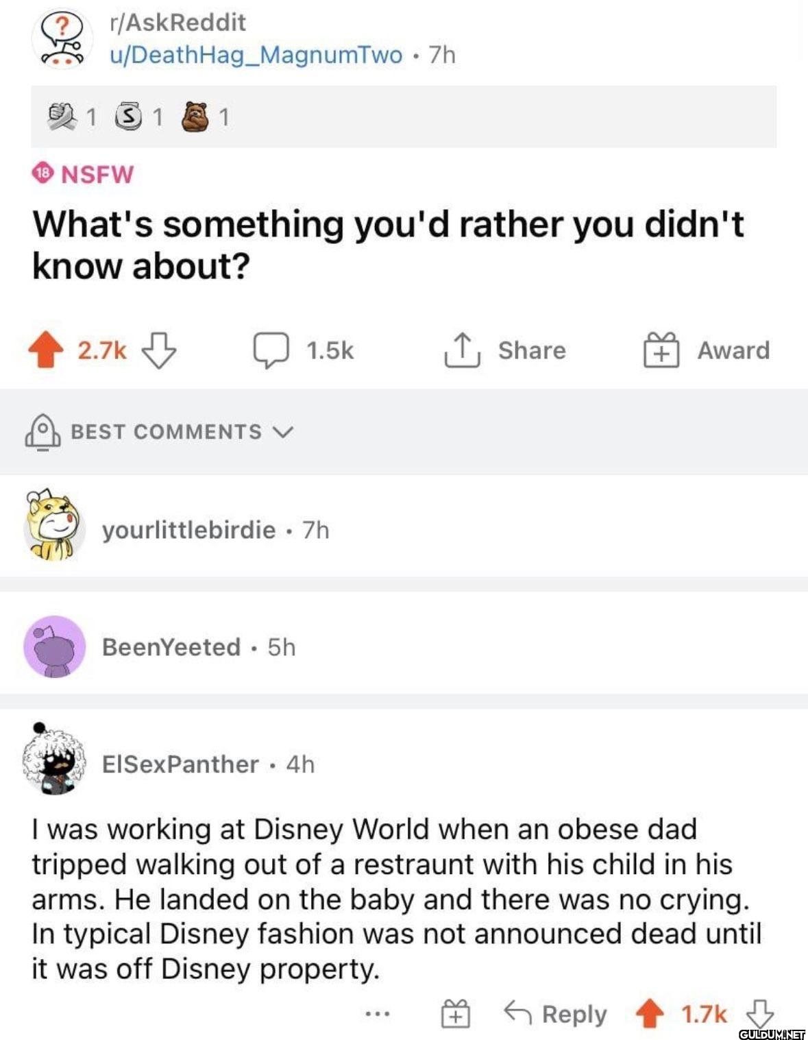 r/AskReddit u/DeathHag_MagnumTwo .7h 1 1 1 3 18 NSFW What's something you'd rather you didn't ...