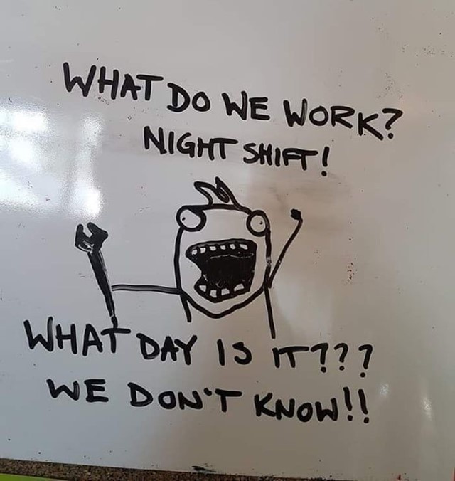 Welcome to night shift where today is yesterday and tomorrow is today ...