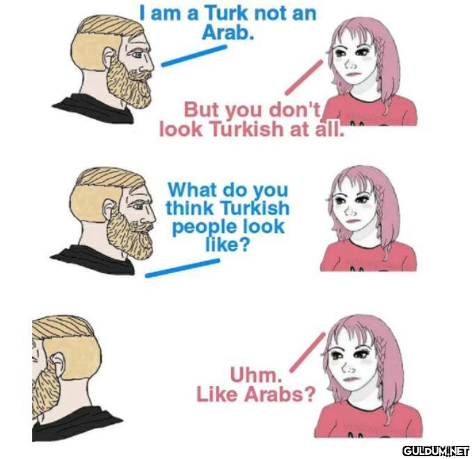 I am a Turk not an Arab. But you don't look Turkish at all. What do you ...