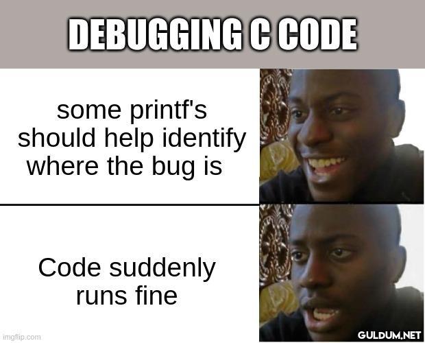 Happens every time https://t.co/b8i4EEMEjG https://t.co/dlkl3L4ksm DEBUGGING C CODE some printf ...