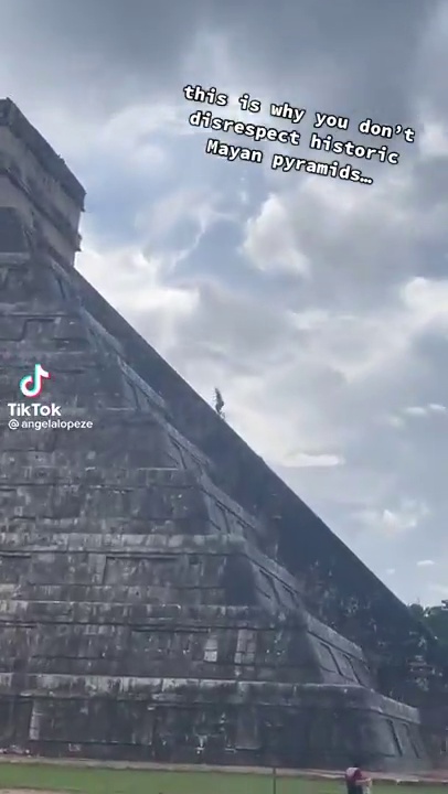 Disrespectful woman climbs a Mayan Pyramid and gets swarmed by a crowd ...