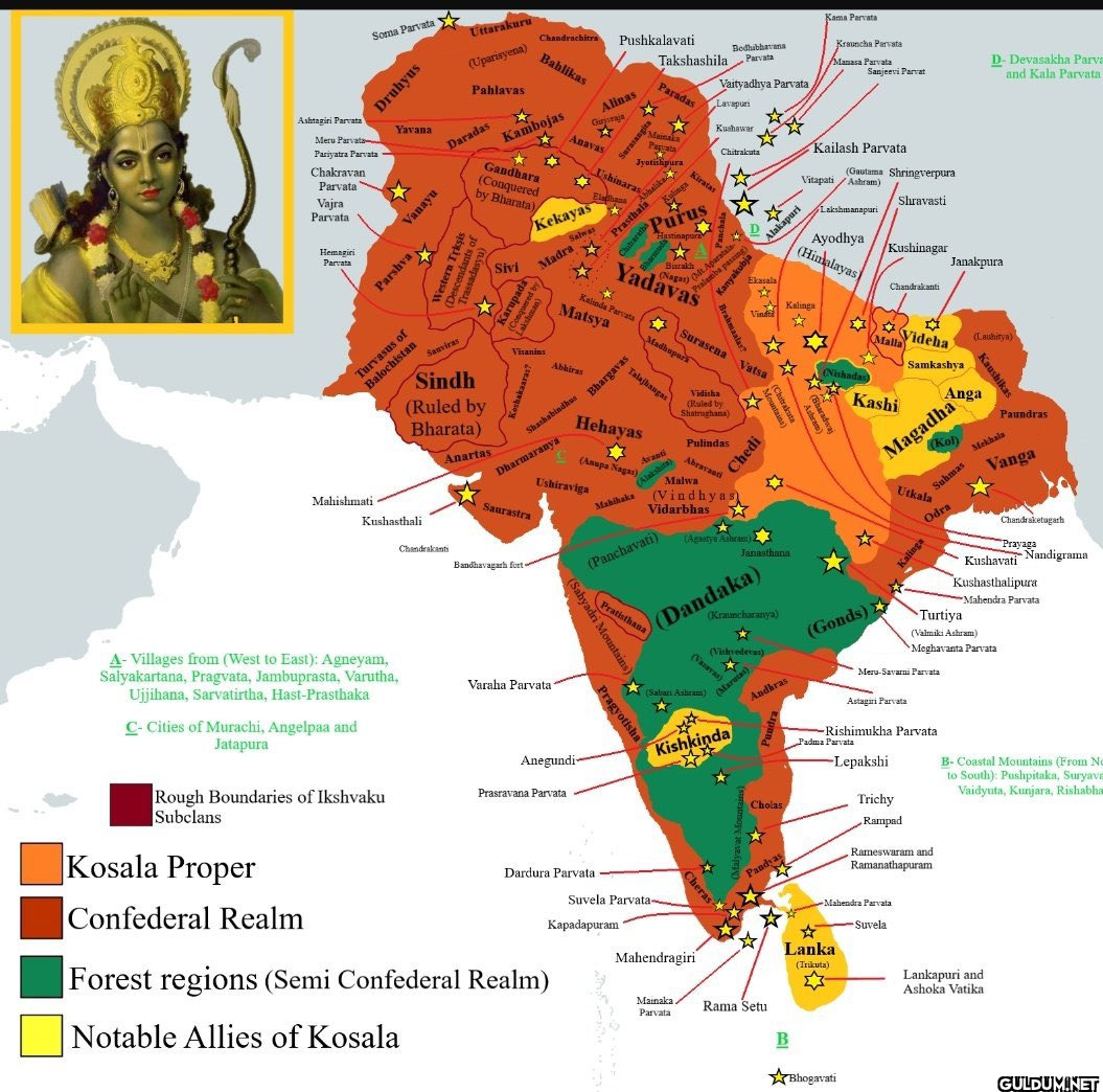 A map of Ram Rajya and places that are mentioned in the Valmiki Ramayan ...