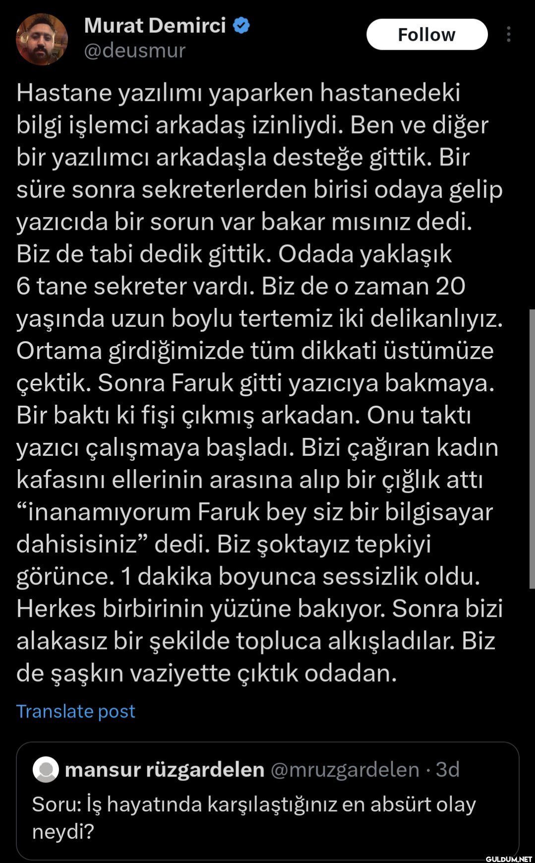 Murat Demirci @deusmur Follow Hastane yazılımı yaparken hastanedeki bilgi işlemci arkadaş ...