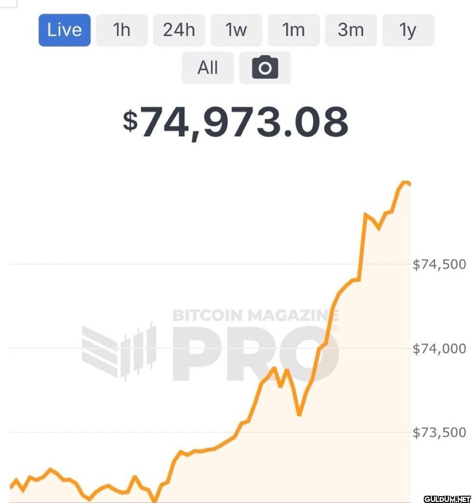 BREAKING: Bitcoin just hit a new all time high of $74,973 Live 1h 24h 1w 1m 3m 1y All о $74,973. ...