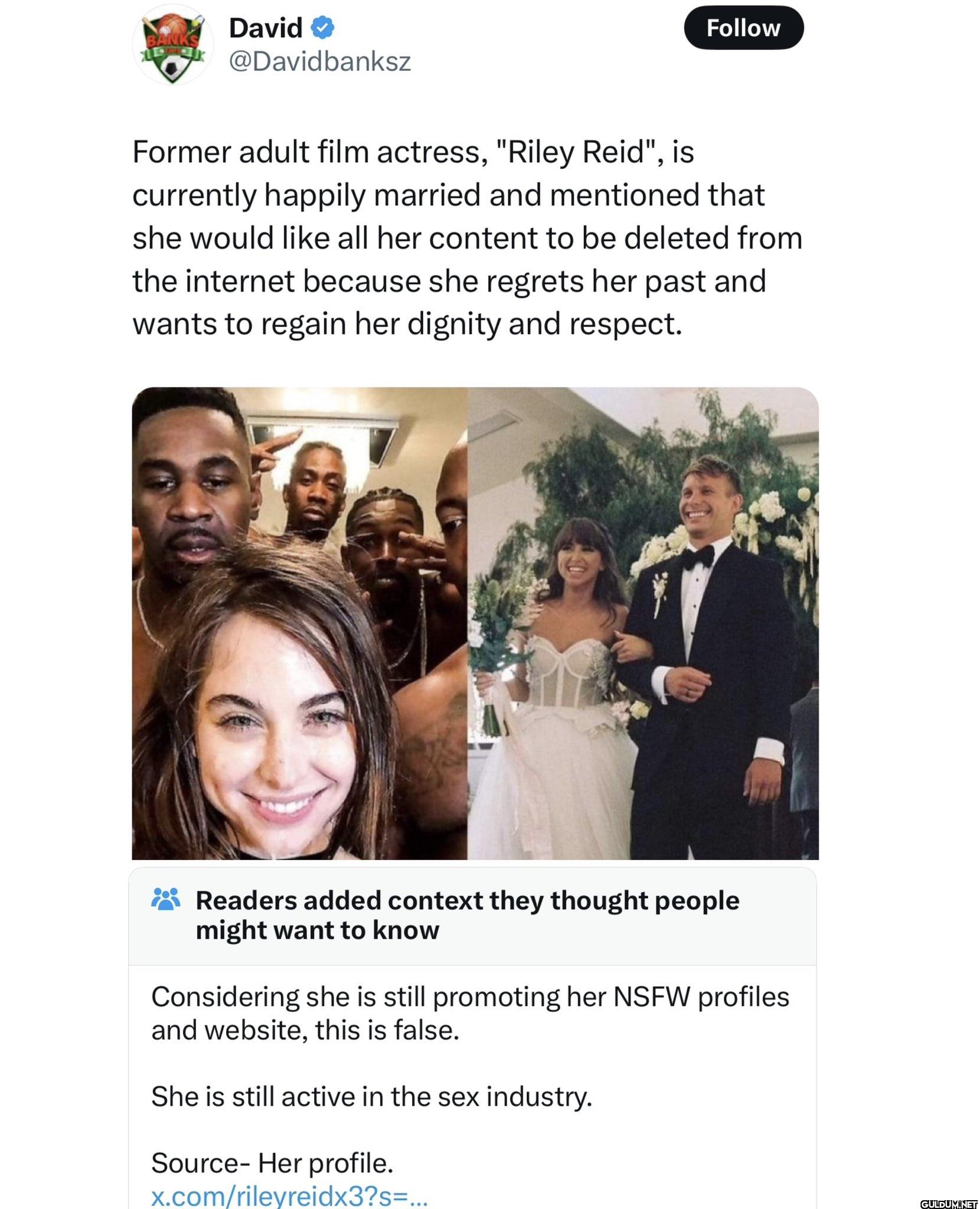 Source: Her profile. BANKS David @Davidbanksz Follow Former adult film actress, "Riley Reid", is ...