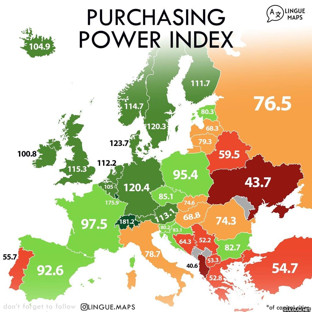 Purchasing Power Index in Europe 🗺️: @lingue.maps 104.9 PURCHASING POWER INDEX A文 LINGUE MAPS ...