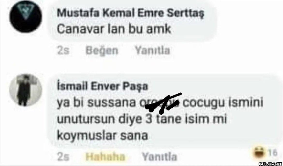 Mustafa Kemal Emre Serttaş Canavar lan bu amk 2s Beğen Yanıtla İsmail Enver Paşa ya bi sussana ...