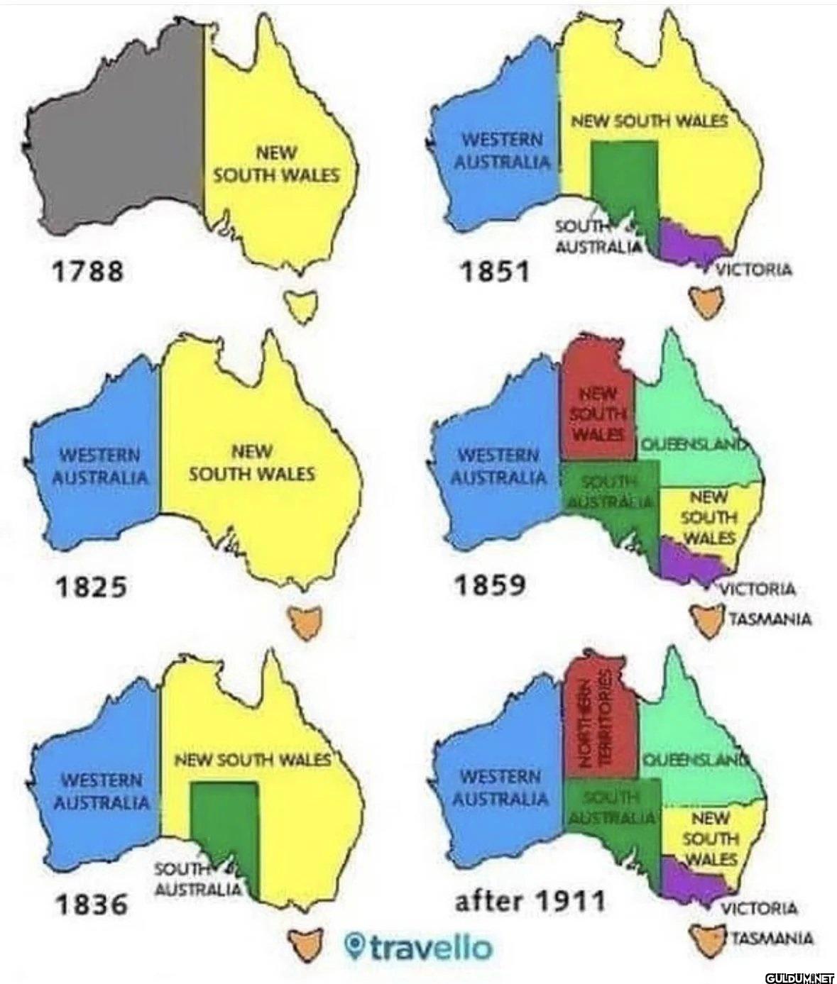 Evolution of Australian states boundaries throughout the years. 1788 ...