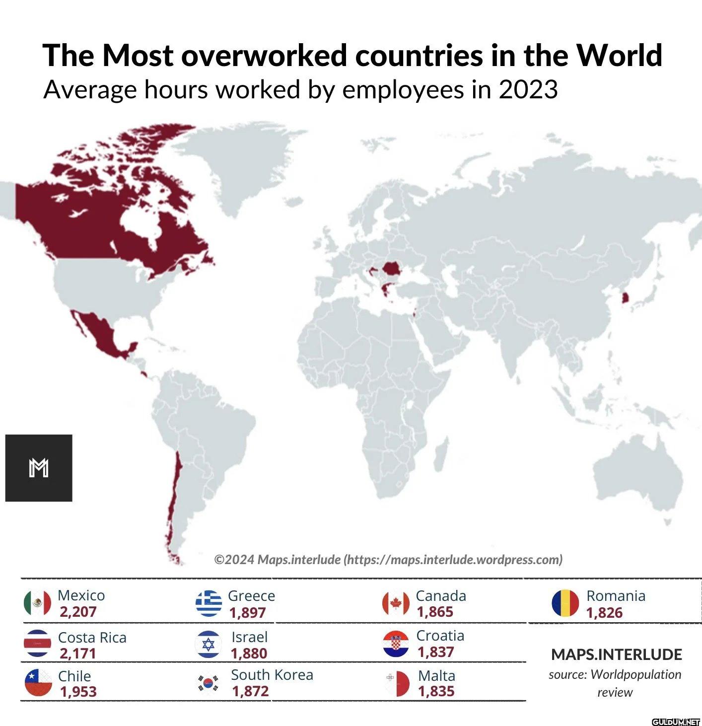 The Most overworked countries in the World 🗺️: Maps.interlude The Most ...