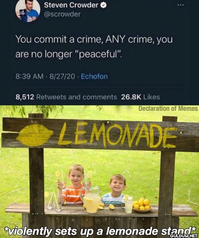 You commit a crime, ANY crime, you are no longer "peaceful". 8:39 AM 8 ...