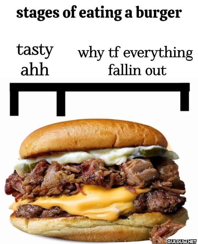 stages of eating a burger tasty ahh why tf everything fallin out ...