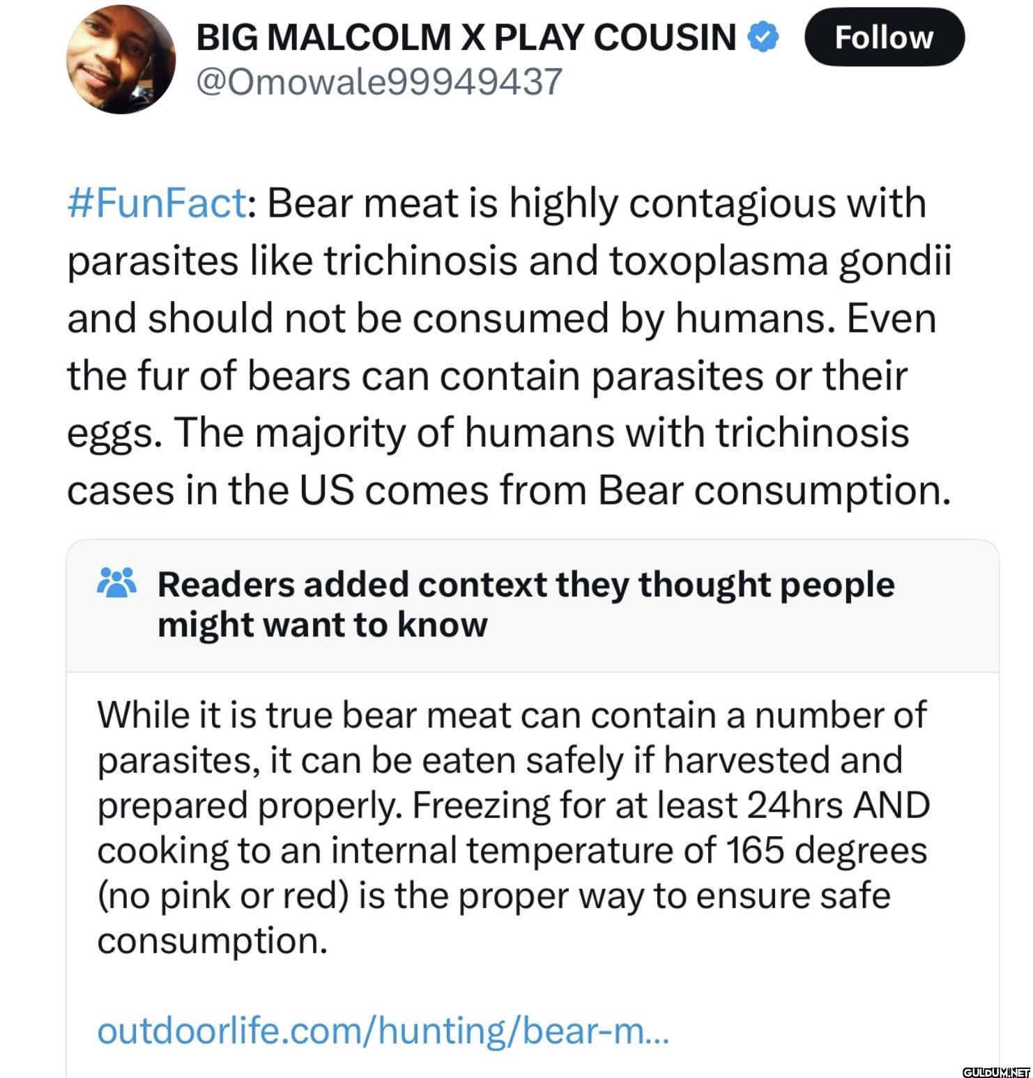 Have you ever tried bear meat? BIG MALCOLM X PLAY COUSIN @Omowale99949437 Follow #FunFact: Bear ...