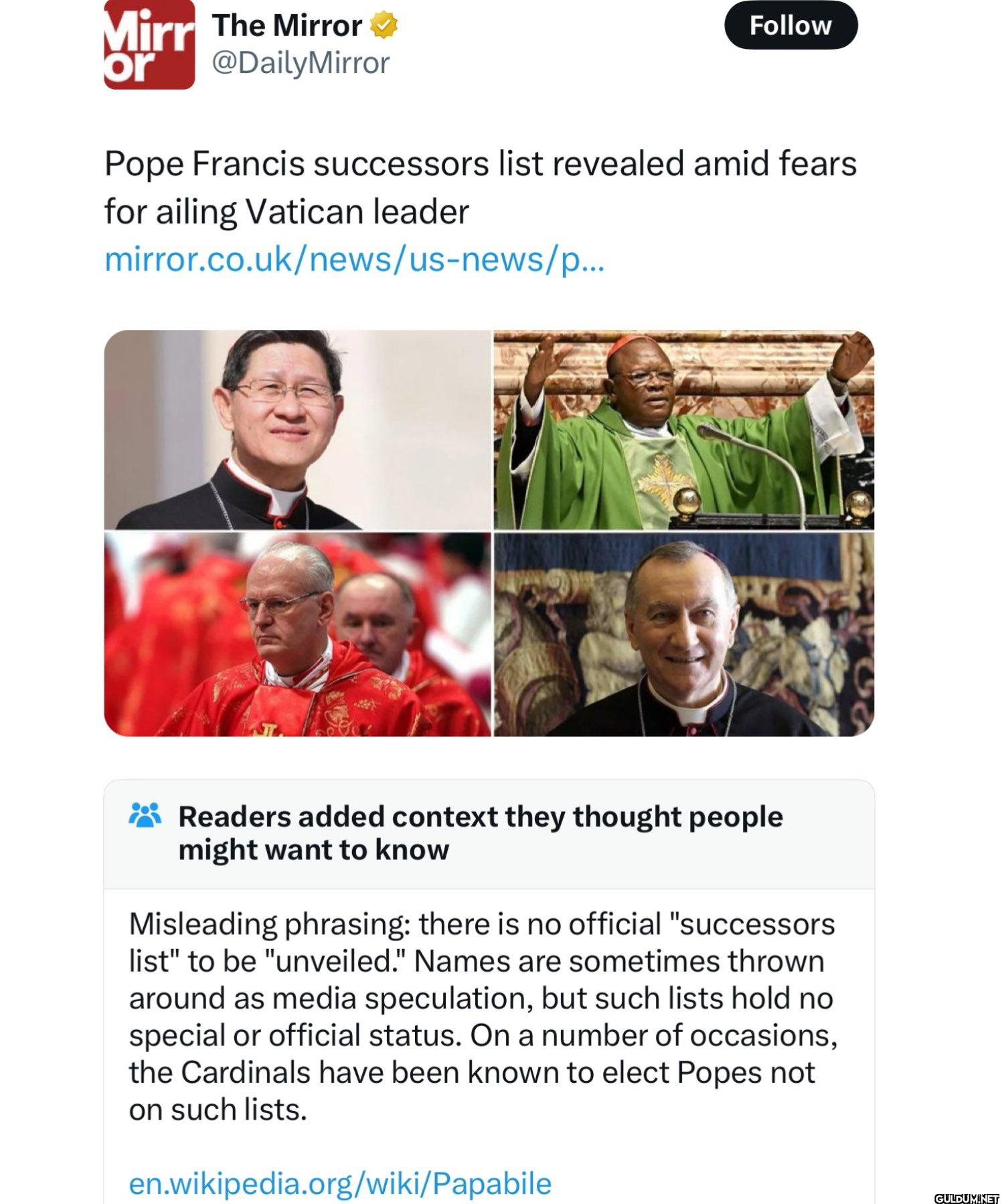 Follow Pope Francis successors list revealed amid fears for ailing ...