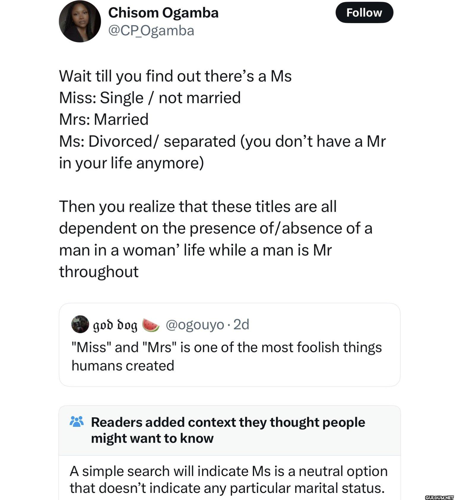 Wait till you find out there's a Ms Miss: Single/not married Mrs ...