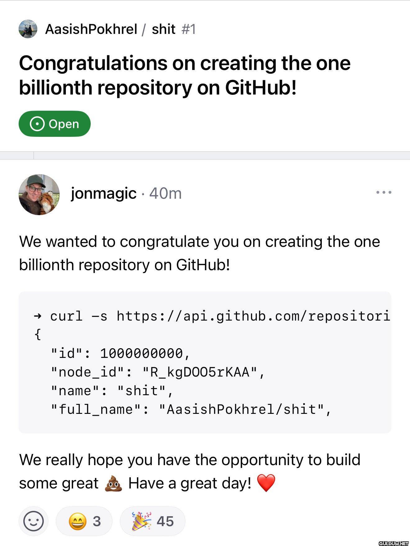 The billionth repository was just created on GitHub and it is perfect ...