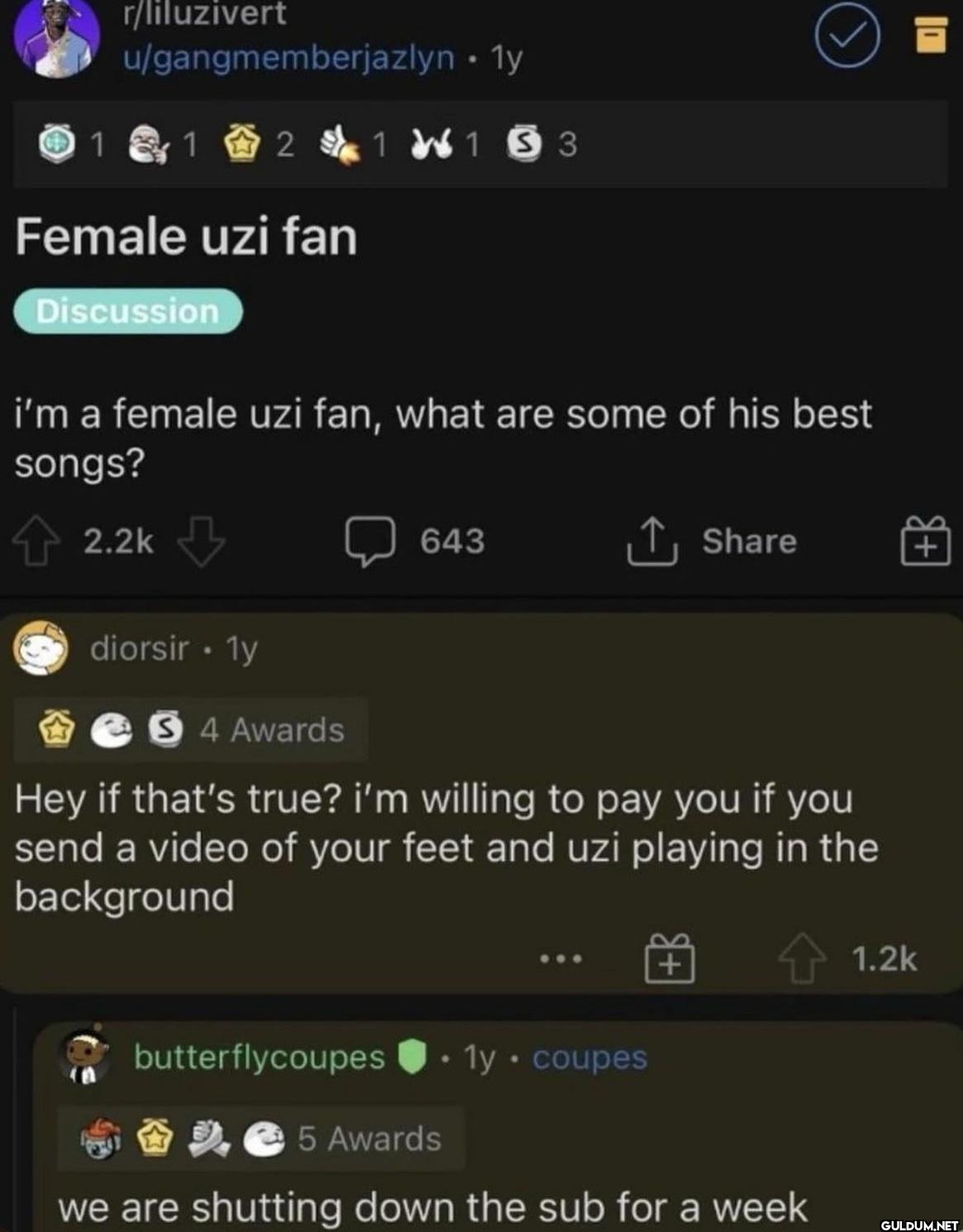 😭😭 r/liluzivert u/gangmemberjazlyn • 1y 1 2 115 3 Female uzi fan ...