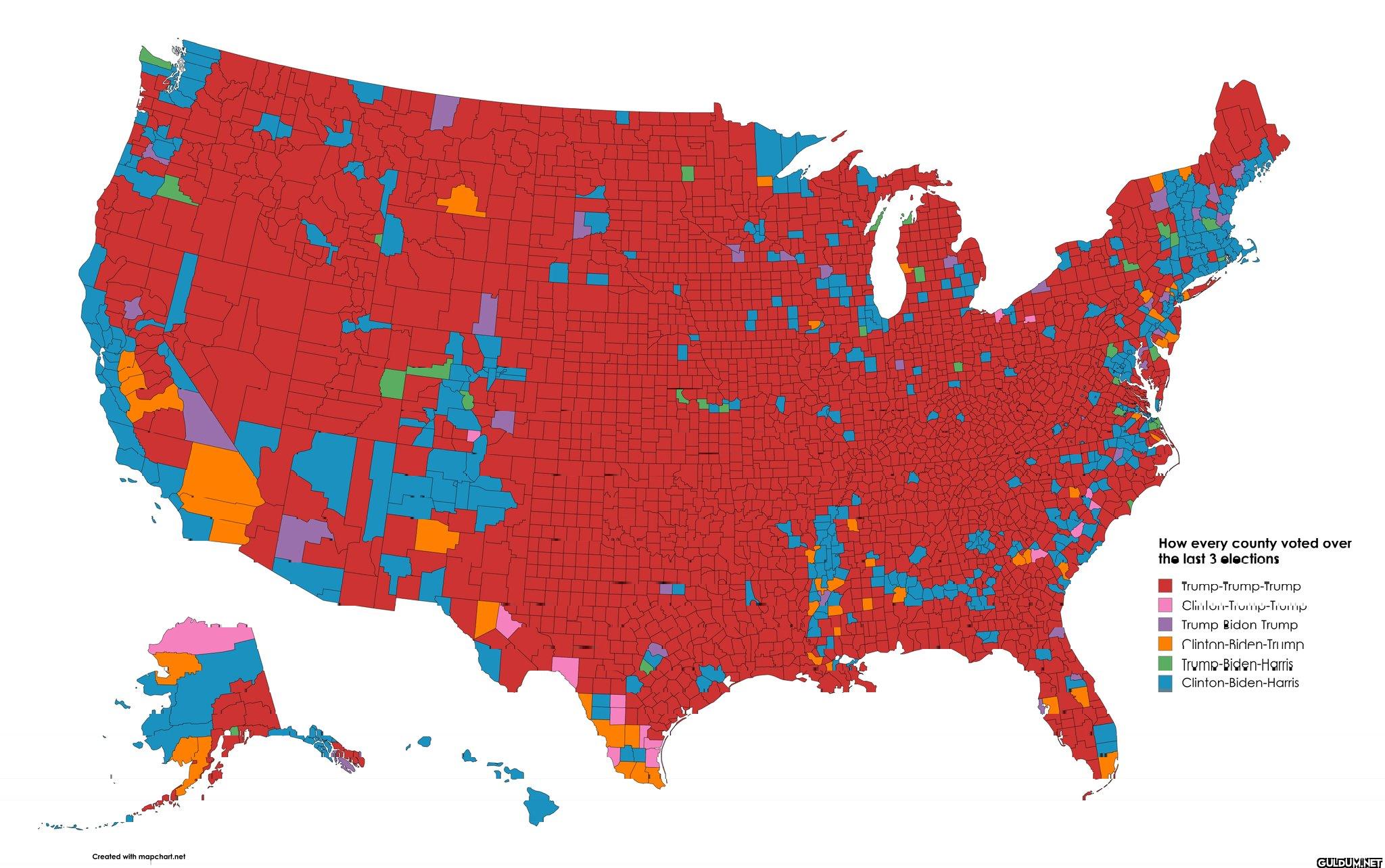 How every county voted over the last 3 elections Created with mapchart.net How every county ...