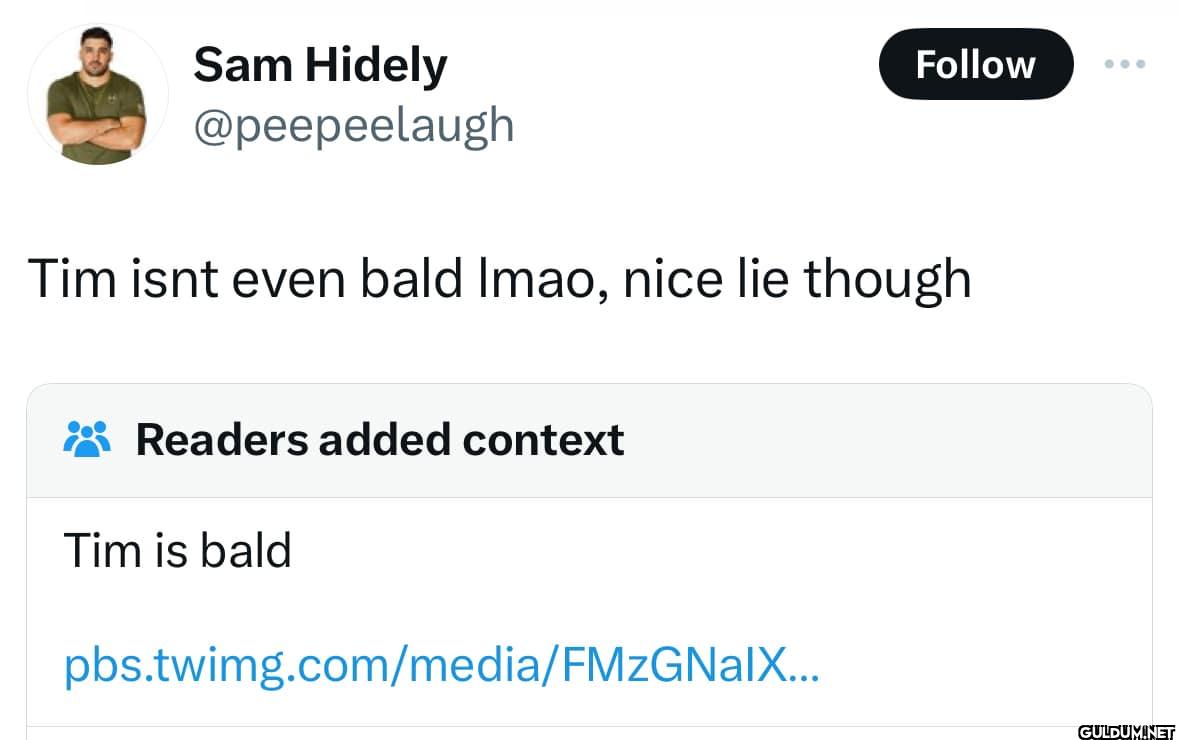 Tim isnt even bald Imao, nice lie though Readers added context Tim is ...
