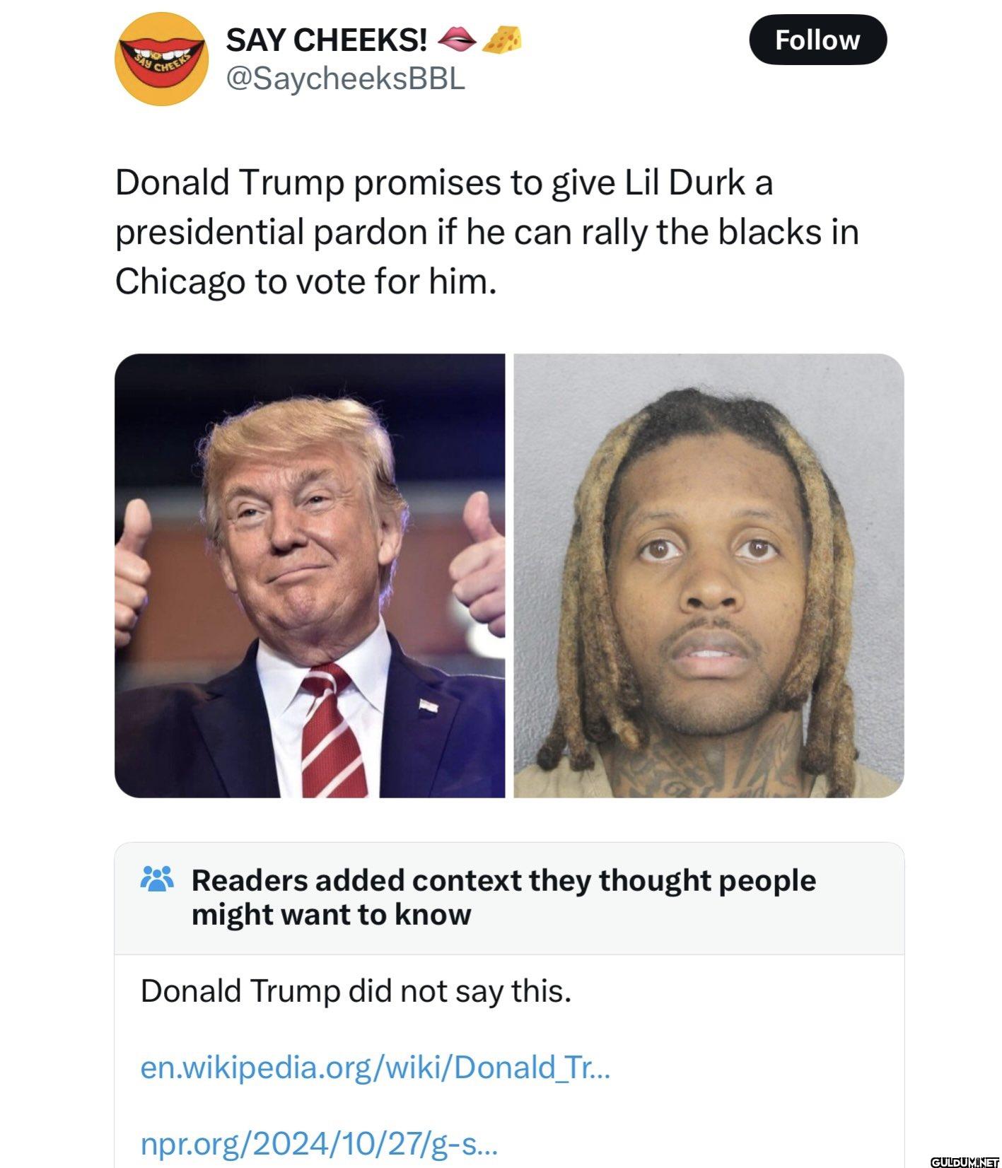Follow Donald Trump promises to give Lil Durk a presidential pardon if ...
