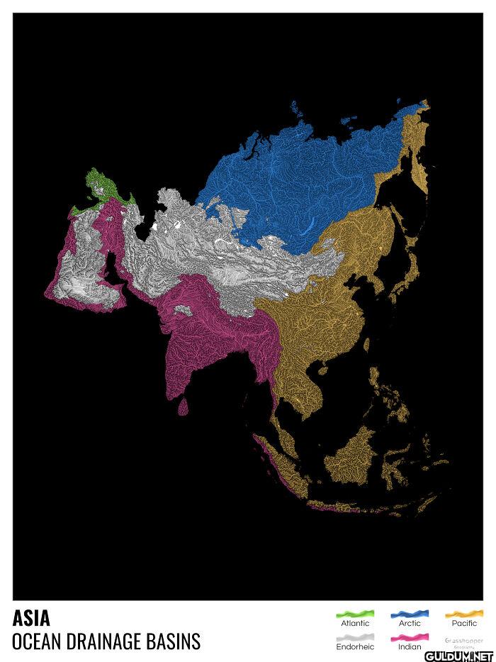 9. Ocean drainage basin map of Asia – black background Quic ASIA ...