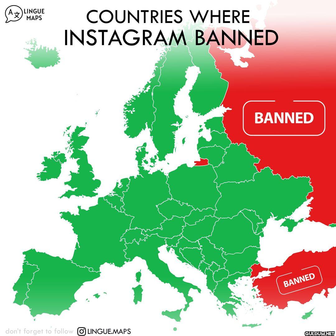 This map shows where Instagram is banned. Turkish government banned ...