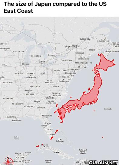 The Size of Japan compared to the US East Coast The size of Japan ...
