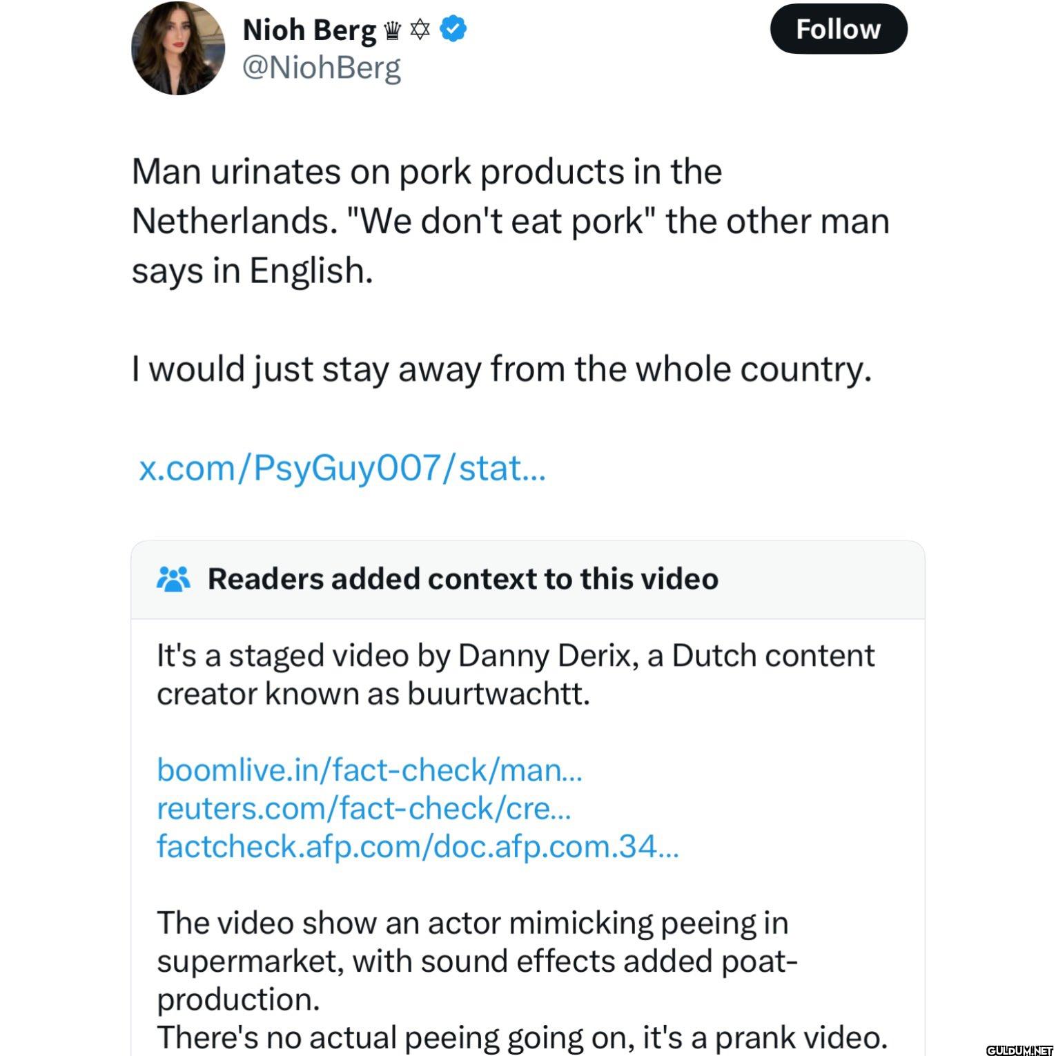 Guess it’s a prank. Nioh Berg # @NiohBerg Man urinates on pork products ...